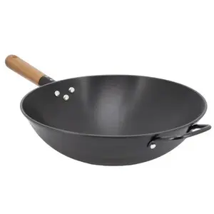 GIBSON HOME Welton 13.5 Inch Carbon Steel Wok With Wood Handle - Black