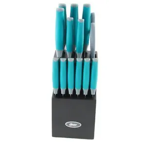 OSTER Lindbergh 14 Piece Stainless Steel Cutlery Set With Wooden Block - Teal