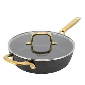 OSTER Abbottsford 4 Quart Nonstick Aluminum Saute Pan With Glass Lid - Black
