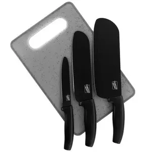 GIBSON HOME Edge Craft 4 Piece Nonstick Stainless Steel Cutlery Set With Cutting Board - Black