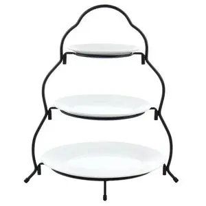 ELAMA 3 Tier Round Plate Porcelain Serveware Set - White