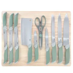 OSTER Linbergh 14 Piece Stainless Steel Cutlery And Cutting Board Set With Soft-grip Handles - Green