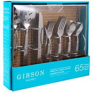 GIBSON HOME Prato 65 Piece Flatware Set With Wire Caddy - Metallic Silver