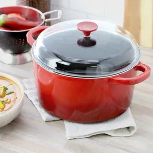 CROCK POT 7 Quart Enameled Cast Iron Dutch Oven With Borosilcate Lid