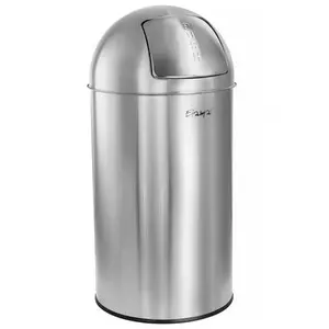 ELAMA 50 Liter Large 13 Gallon Push Lid Stainless Steel Cylindrical Home And Kitchen Trash Bin - Silver
