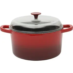 CROCK POT 3 Quart Enameled Cast Iron Dutch Oven With Borosilicate Lid - Red