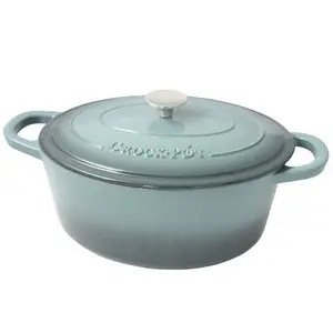 CROCK-POT 7 Quart Enameled Cast Iron Oval Dutch Oven - Metallic Silver
