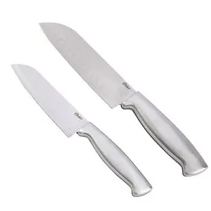 OSTER Baldwyn 2 Piece Stainles Steel Santoku Knife Set - Silver