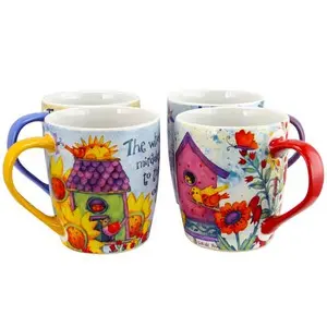 GIBSON HOME Birdhouse Floral 18 Oz Cup Set - Assorted