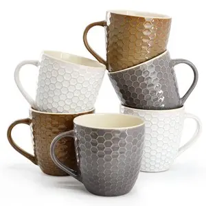 ELAMA Honeycomb 6-piece 15 Oz. Mug Set - White
