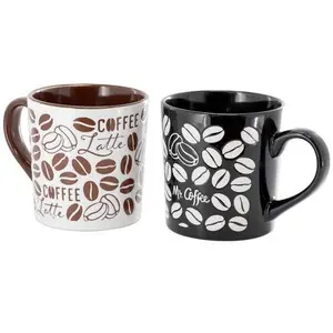 MR. COFFEE Vintage Brew 2 Piece 18 Ounce Coffee Bean Stoneware Mug Set - Brown