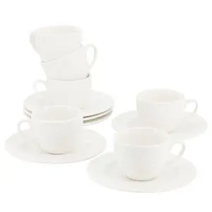 ELAMA Sol 12 Piece 3 Ounce Porcelain Espresso Cup With Saucer Set - White