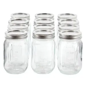 GIBSON HOME Market Preserves 12 Piece 16 Ounce Glass Canning Jars With Lids And Bands - Clear