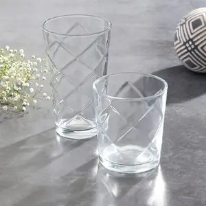 GIBSON HOME Lattice 4 Piece 13.5 Ounce Double Old-fashioned Glass Set