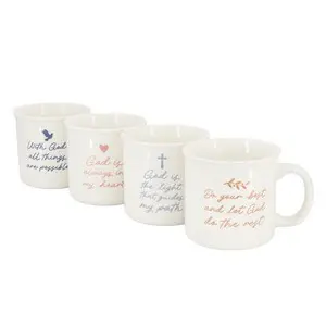 GIBSON HOME Daily Wisdom 4 Piece Assorted 21 Ounce Stoneware Mug Set - White