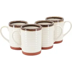 GIBSON HOME Terra Bella 4 Piece 18.5 Ounce Terracota Mug Set - White