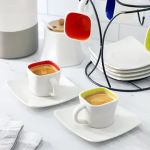 GIBSON HOME Crenshaw 13 Piece Square Stoneware Espresso Cup Set With Metal Stand
