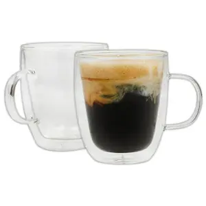 MR. COFFEE Retro Machiatto 2 Piece 16 Ounce Double Wall Insulated Glass Mug Set - Clear