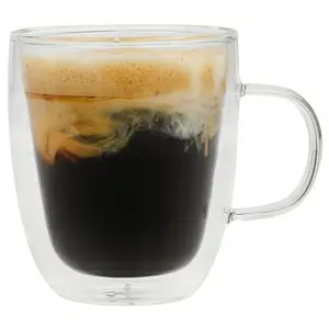 MR. COFFEE Retro Machiatto 2 Piece 16 Ounce Double Wall Insulated Glass Mug Set