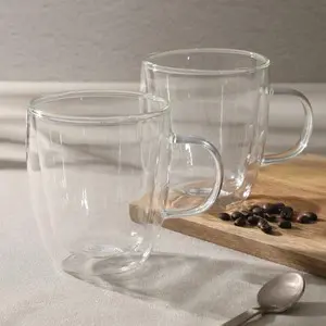 MR. COFFEE Retro Machiatto 2 Piece 16 Ounce Double Wall Insulated Glass Mug Set