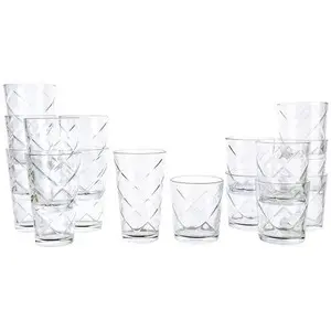GIBSON HOME 16 Piece Lattice Glassware Drinkware Set - Clear