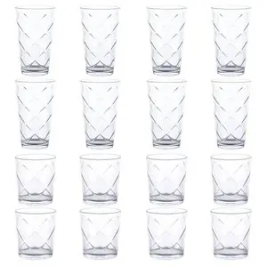 GIBSON HOME 16 Piece Lattice Glassware Drinkware Set