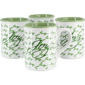 GIBSON HOME Inspirational Words Joy 4 Piece 16 Ounce Stoneware Mug Set - Green