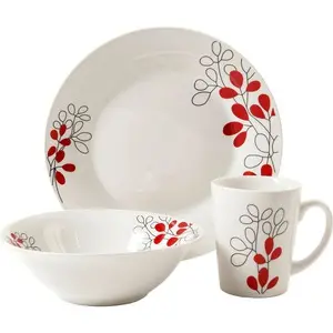 Gibson Scarlet Leaves 12 Pc Dinnerware Set - White
