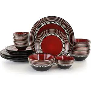 Gibson Cafe Versailles 16 Piece Double Bowl Dinnerware Set - Red