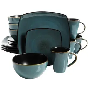 Gibson 16-piece Soft Square Dinnerware Set Green - Blue