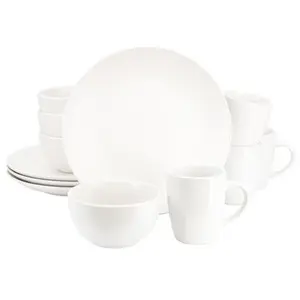 GIBSON HOME Everyday Plus 12 Piece Round Stoneware Dinnerware Set - White