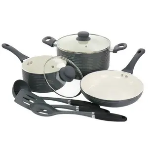 OSTER Ridge Valley 8 Piece Aluminum Nonstick Cookware Set - Grey