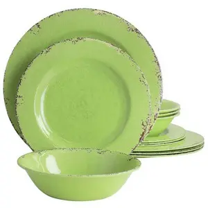 Gibson Mauna 12 Piece Melamine Dinnerware Set - Green