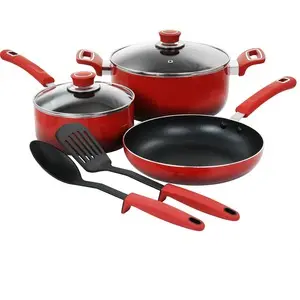 OSTER 7 Piece Non Stick Aluminum Cookware Set - Red