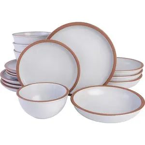 SOHO LOUNGE Lagos 16 Piece Terracotta Double Bowl Dinnerware Set - White