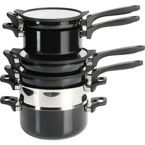 KENMORE ELITE Grayson 9 Piece Nonstick Aluminum Stackable Cookware Set - Black