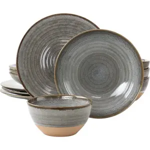 GIBSON ELITE 12 Piece Dreamweaver Round Earthenware Dinnerware Set - Grey