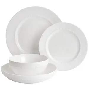 GIBSON ELITE Embossed Bone China 16 Piece Double Bowl Dinnerware Set