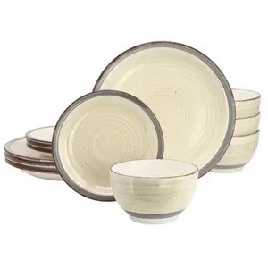 GIBSON HOME Holcomb 12 Piece Ceramic Dinnerware Set - Beige