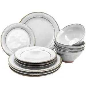 GIBSON ELITE Terranea 12 Piece Stoneware Dinnerware Set - White