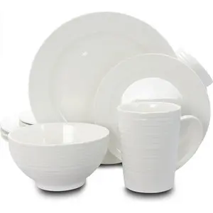 GIBSON HOME Amelia Court 16 Piece Dinnerware Set Embossed - White