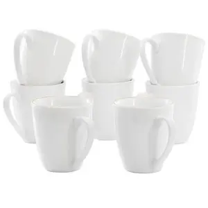 GIBSON HOME Ogalla 8 Piece 12 Ounce Gold Banded Fine Ceramic Mug Set - White