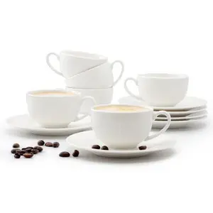 ELAMA Luna 12 Piece 3 Ounce Porcelain Espresso Cup Set With Saucers - White