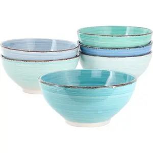 ELAMA Blue Ridge 6.25 Inch 6 Piece Round Stoneware Bowl Set - Assorted