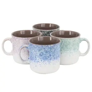 GIBSON HOME Blurry 4 Piece 19 Ounce Stoneware Straight Shape Mug Set - White