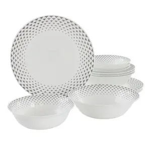 ULTRA BY GIBSON Cane Peak 12 Piece Opal Glass Dinnerware Set - White