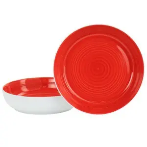 GIBSON HOME Crenshaw 8.5 Inch 2 Piece Stoneware Dinner Bowl Set - Red