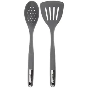 OSTER Ridgecrest 2 Piece Silicone Kitchen Tool Slotted Spoon And Turner Set - Gray