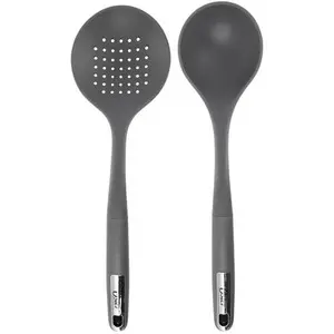 OSTER Ridgecrest 2 Piece Silicone Kitchen Tool Skimmer And Ladle Set - Gray