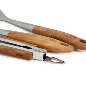 OSTER Balincourt 3 Piece Stainless Steel And Wood Bbq Tool Set